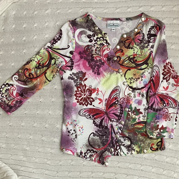 Patchington | Tops | Colorful Butterfly Print Top | Poshmark